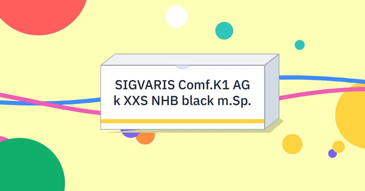 Symbolbild: Packung mit der Aufschrift SIGVARIS Comf.K1 AG k XXS NHB black m.Sp. (PZN 17099876) – Verfügbarkeit und Bezug in Apotheken in Frankfurt am Main