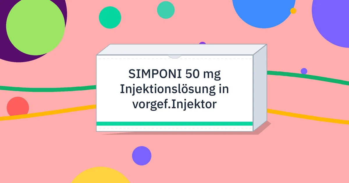 Symbolbild: Packung mit der Aufschrift SIMPONI 50 mg Injektionslösung in vorgef.Injektor (PZN 19644763) – Verfügbarkeit und Bezug in Apotheken in Frankfurt am Main