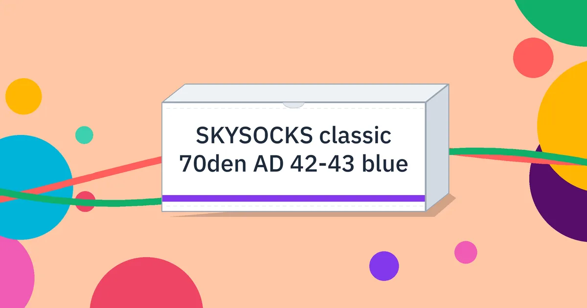 Symbolbild: Packung mit der Aufschrift SKYSOCKS classic 70den AD 42-43 blue (PZN 18664031) – Verfügbarkeit und Bezug in Apotheken in Frankfurt am Main