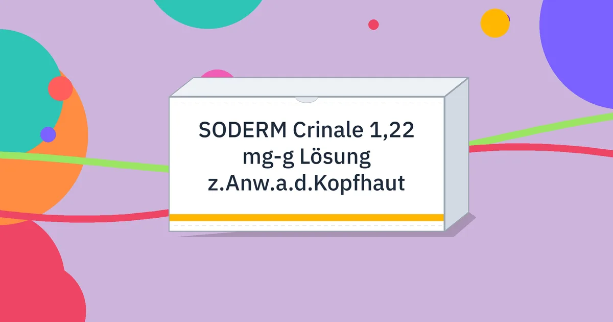 Symbolbild: Packung mit der Aufschrift SODERM Crinale 1,22 mg-g Lösung z.Anw.a.d.Kopfhaut (PZN 02051243) – Verfügbarkeit und Bezug in Apotheken in Frankfurt am Main