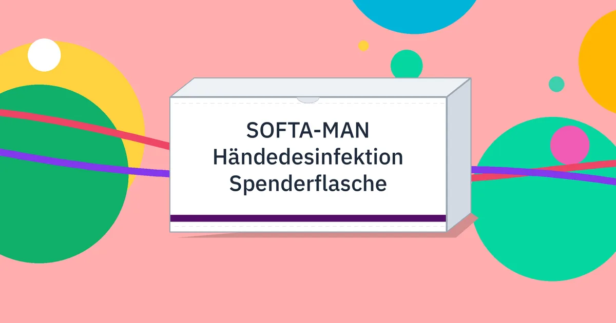 Symbolbild: Packung mit der Aufschrift SOFTA-MAN Händedesinfektion Spenderflasche (PZN 07620036) – Verfügbarkeit und Bezug in Apotheken in Frankfurt am Main