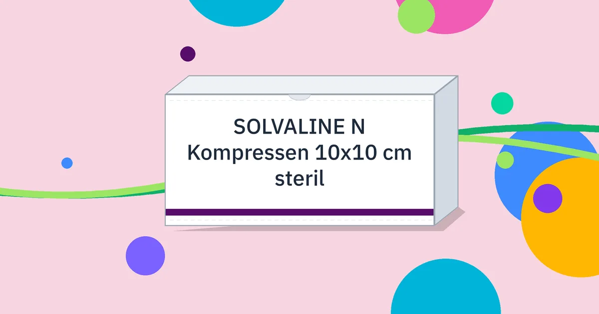 Symbolbild: Packung mit der Aufschrift SOLVALINE N Kompressen 10x10 cm steril (PZN 18038486) – Verfügbarkeit und Bezug in Apotheken in Frankfurt am Main