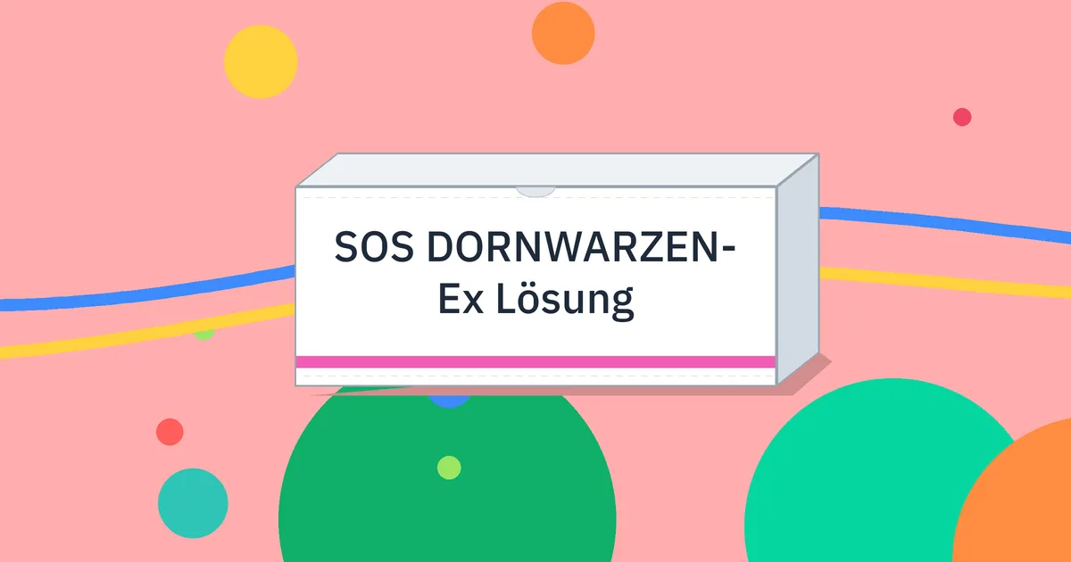Symbolbild: Packung mit der Aufschrift SOS DORNWARZEN-Ex Lösung (PZN 14313346) – Verfügbarkeit und Bezug in Apotheken in Frankfurt am Main