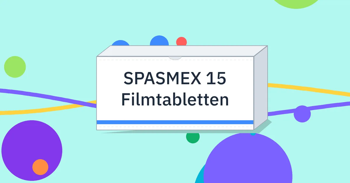Symbolbild: Packung mit der Aufschrift SPASMEX 15 Filmtabletten (PZN 03758335) – Verfügbarkeit und Bezug in Apotheken in Frankfurt am Main