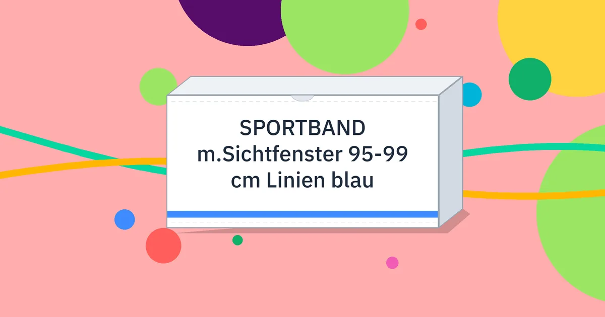 Symbolbild: Packung mit der Aufschrift SPORTBAND m.Sichtfenster 95-99 cm Linien blau (PZN 17837624) – Verfügbarkeit und Bezug in Apotheken in Frankfurt am Main