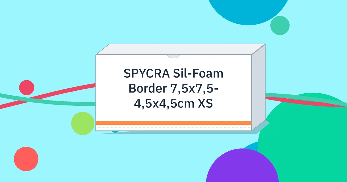 Symbolbild: Packung mit der Aufschrift SPYCRA Sil-Foam Border 7,5x7,5-4,5x4,5cm XS (PZN 18410773) – Verfügbarkeit und Bezug in Apotheken in Frankfurt am Main