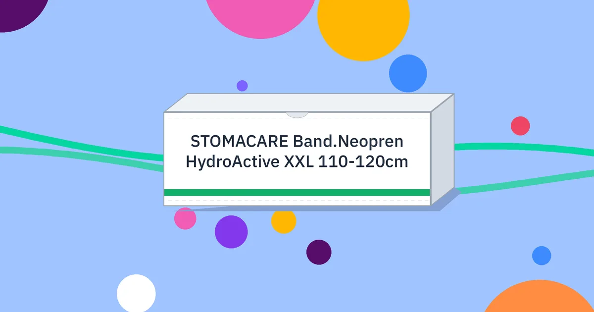 Symbolbild: Packung mit der Aufschrift STOMACARE Band.Neopren HydroActive XXL 110-120cm (PZN 15255007) – Verfügbarkeit und Bezug in Apotheken in Frankfurt am Main