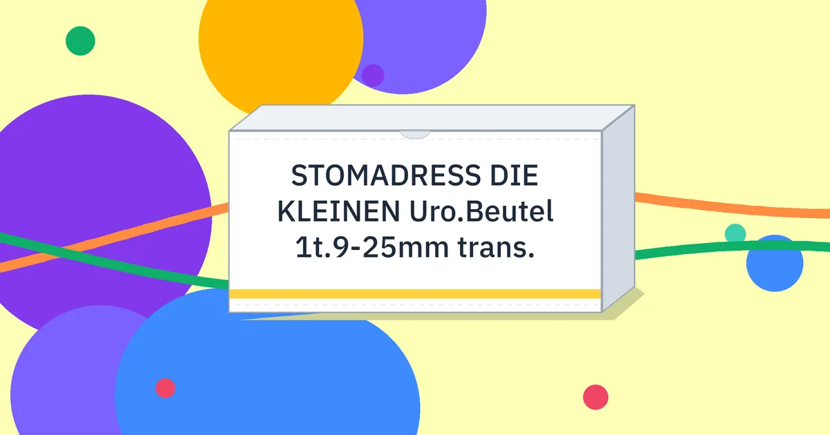 Symbolbild: Packung mit der Aufschrift STOMADRESS DIE KLEINEN Uro.Beutel 1t.9-25mm trans. (PZN 03542411) – Verfügbarkeit und Bezug in Apotheken in Frankfurt am Main