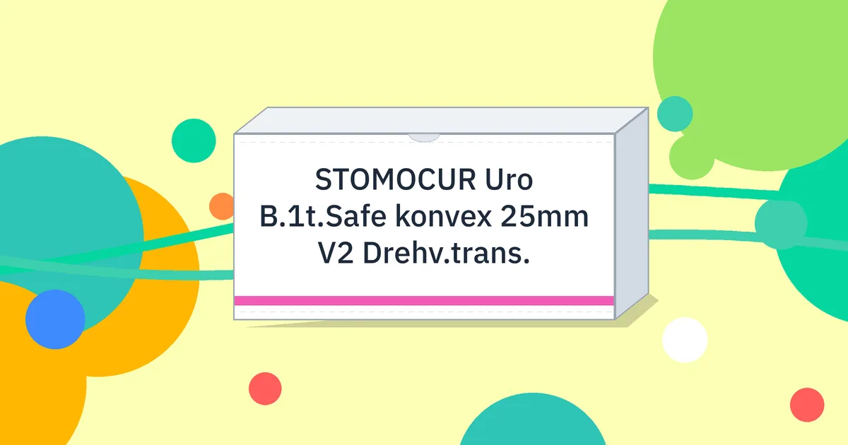 Symbolbild: Packung mit der Aufschrift STOMOCUR Uro B.1t.Safe konvex 25mm V2 Drehv.trans. (PZN 17552979) – Verfügbarkeit und Bezug in Apotheken in Frankfurt am Main