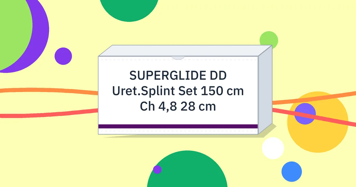 Symbolbild: Packung mit der Aufschrift SUPERGLIDE DD Uret.Splint Set 150 cm Ch 4,8 28 cm (PZN 03708739) – Verfügbarkeit und Bezug in Apotheken in Frankfurt am Main