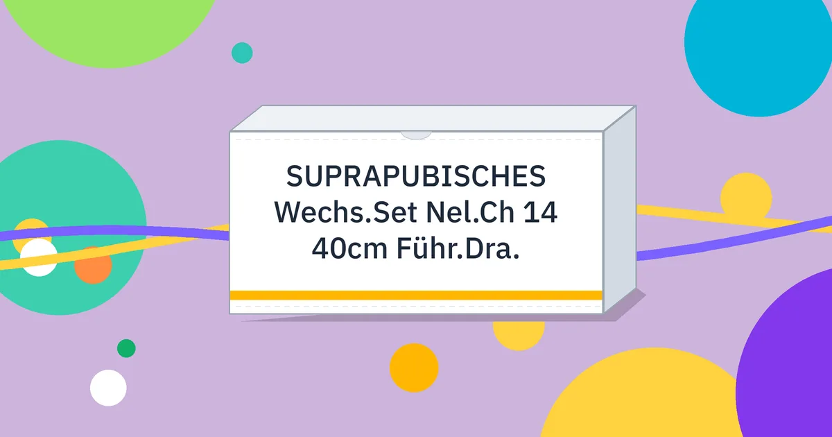 Symbolbild: Packung mit der Aufschrift SUPRAPUBISCHES Wechs.Set Nel.Ch 14 40cm Führ.Dra. (PZN 00198315) – Verfügbarkeit und Bezug in Apotheken in Frankfurt am Main