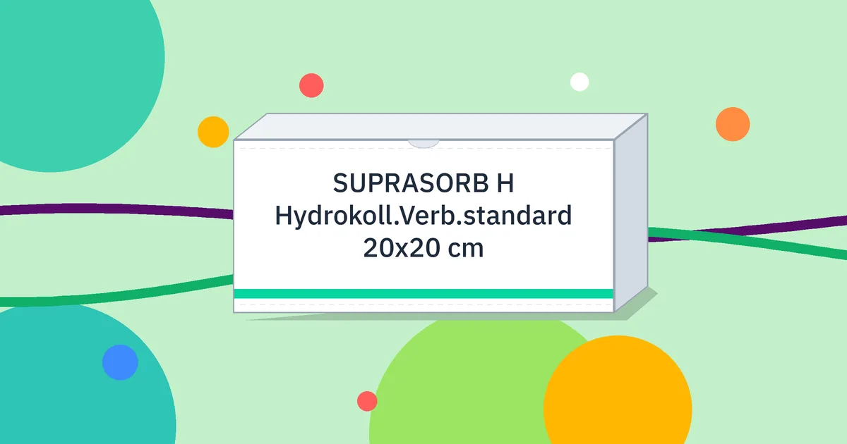 Symbolbild: Packung mit der Aufschrift SUPRASORB H Hydrokoll.Verb.standard 20x20 cm (PZN 16261613) – Verfügbarkeit und Bezug in Apotheken in Frankfurt am Main
