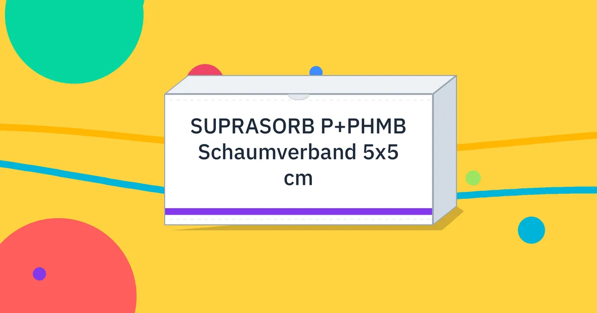 Symbolbild: Packung mit der Aufschrift SUPRASORB P+PHMB Schaumverband 5x5 cm (PZN 18223278) – Verfügbarkeit und Bezug in Apotheken in Frankfurt am Main
