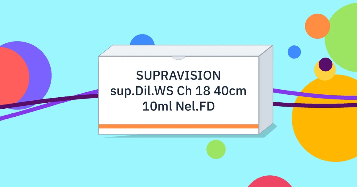 Symbolbild: Packung mit der Aufschrift SUPRAVISION sup.Dil.WS Ch 18 40cm 10ml Nel.FD (PZN 18306188) – Verfügbarkeit und Bezug in Apotheken in Frankfurt am Main