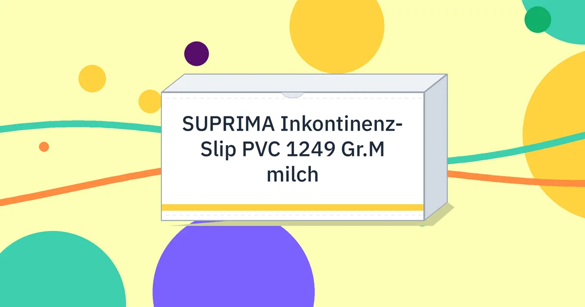 Symbolbild: Packung mit der Aufschrift SUPRIMA Inkontinenz-Slip PVC 1249 Gr.M milch (PZN 02063140) – Verfügbarkeit und Bezug in Apotheken in Frankfurt am Main