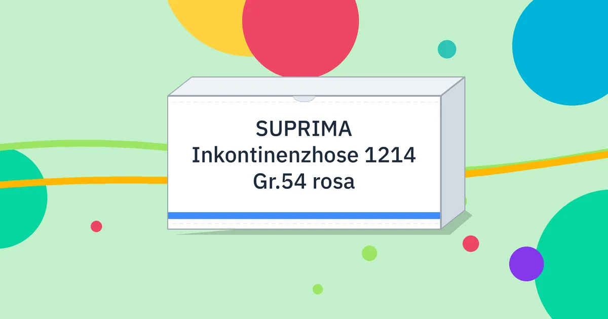 Symbolbild: Packung mit der Aufschrift SUPRIMA Inkontinenzhose 1214 Gr.54 rosa (PZN 03025288) – Verfügbarkeit und Bezug in Apotheken in Frankfurt am Main