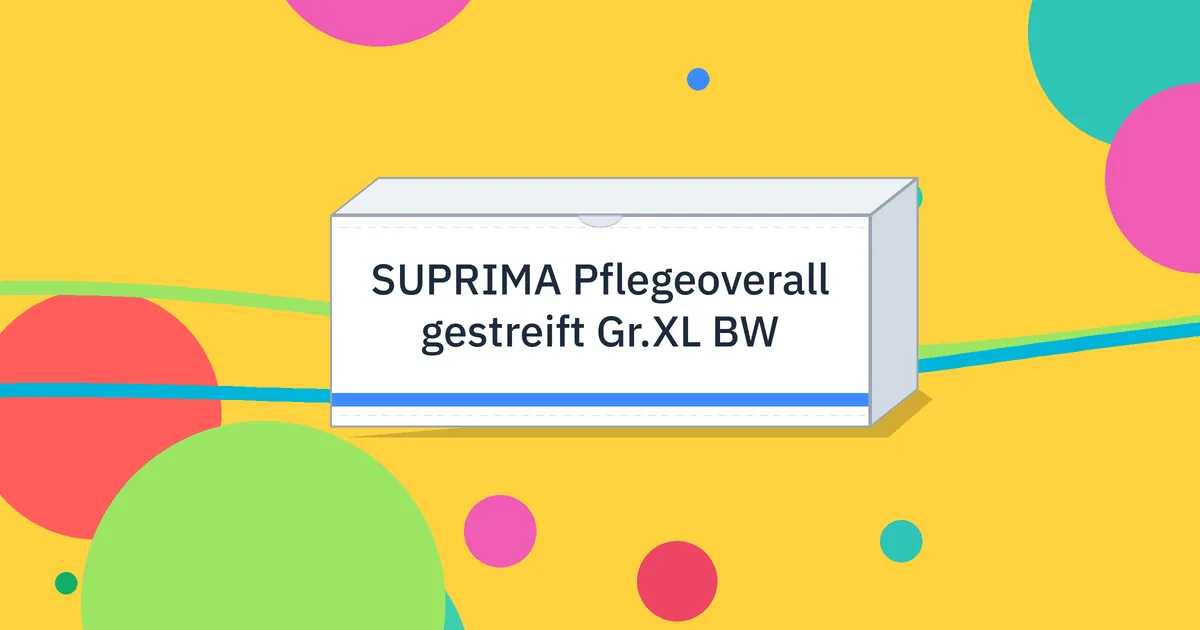 Symbolbild: Packung mit der Aufschrift SUPRIMA Pflegeoverall gestreift Gr.XL BW (PZN 15421397) – Verfügbarkeit und Bezug in Apotheken in Frankfurt am Main