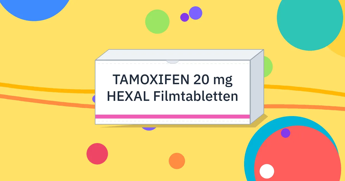 Symbolbild: Packung mit der Aufschrift TAMOXIFEN 20 mg HEXAL Filmtabletten (PZN 03103172) – Verfügbarkeit und Bezug in Apotheken in Frankfurt am Main