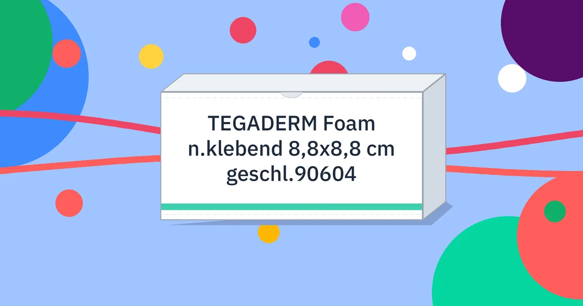 Symbolbild: Packung mit der Aufschrift TEGADERM Foam n.klebend 8,8x8,8 cm geschl.90604 (PZN 11115002) – Verfügbarkeit und Bezug in Apotheken in Frankfurt am Main