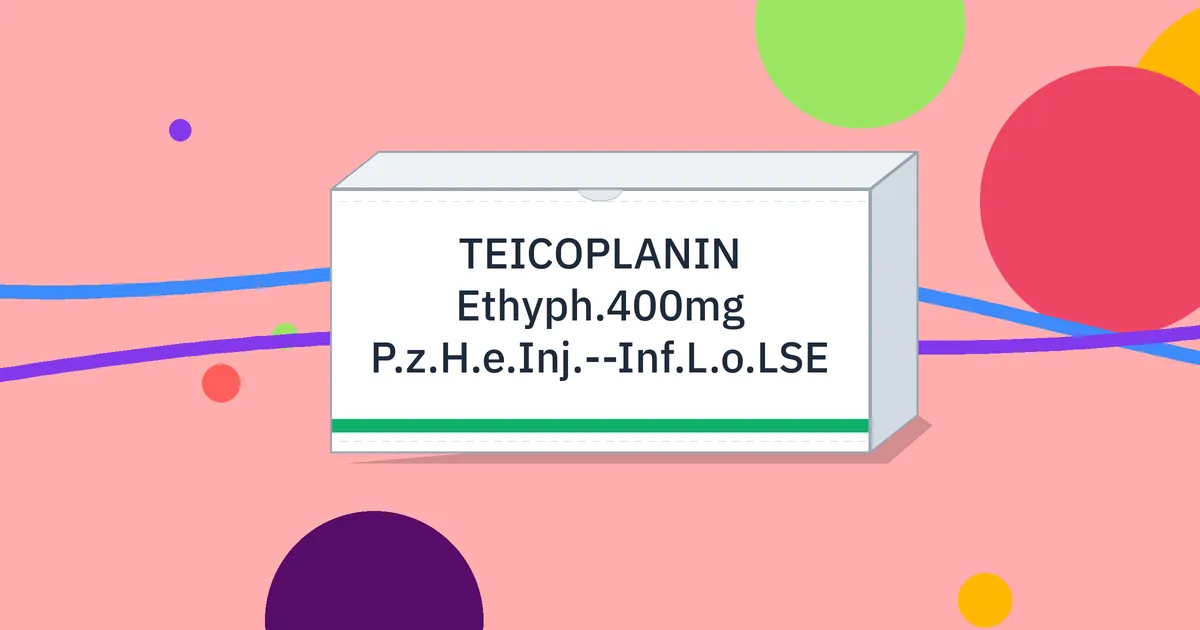 Symbolbild: Packung mit der Aufschrift TEICOPLANIN Ethyph.400mg P.z.H.e.Inj.--Inf.L.o.LSE (PZN 18905486) – Verfügbarkeit und Bezug in Apotheken in Frankfurt am Main