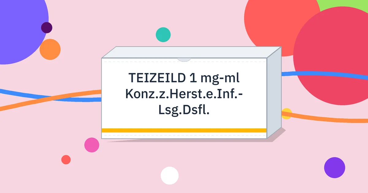 Symbolbild: Packung mit der Aufschrift TEIZEILD 1 mg-ml Konz.z.Herst.e.Inf.-Lsg.Dsfl. (PZN 19270127) – Verfügbarkeit und Bezug in Apotheken in Frankfurt am Main