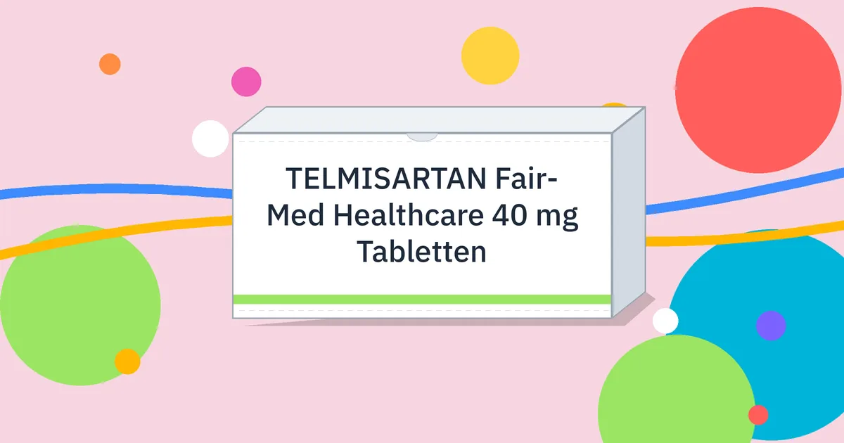 Symbolbild: Packung mit der Aufschrift TELMISARTAN Fair-Med Healthcare 40 mg Tabletten (PZN 13245996) – Verfügbarkeit und Bezug in Apotheken in Frankfurt am Main