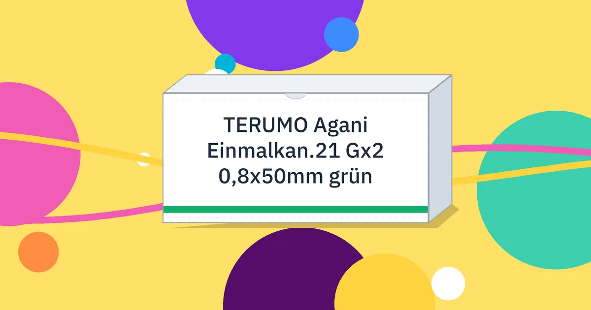 Symbolbild: Packung mit der Aufschrift TERUMO Agani Einmalkan.21 Gx2 0,8x50mm grün (PZN 13873534) – Verfügbarkeit und Bezug in Apotheken in Frankfurt am Main