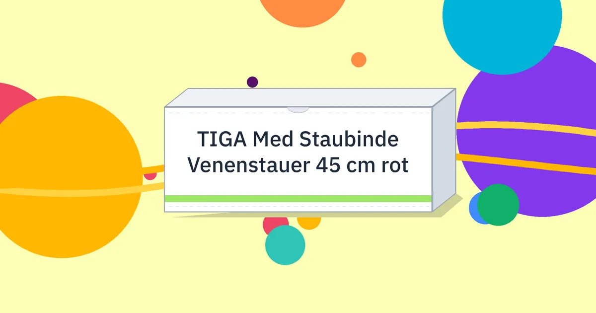 Symbolbild: Packung mit der Aufschrift TIGA Med Staubinde Venenstauer 45 cm rot (PZN 06839442) – Verfügbarkeit und Bezug in Apotheken in Frankfurt am Main