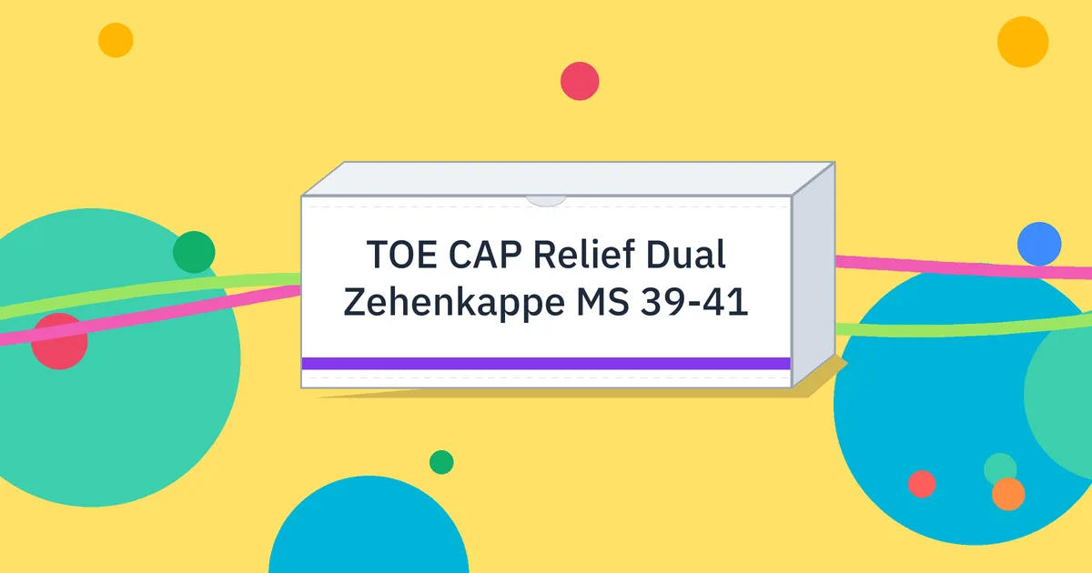 Symbolbild: Packung mit der Aufschrift TOE CAP Relief Dual Zehenkappe MS 39-41 (PZN 16631122) – Verfügbarkeit und Bezug in Apotheken in Frankfurt am Main