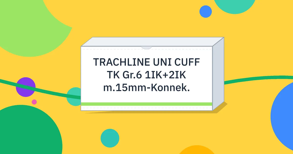 Symbolbild: Packung mit der Aufschrift TRACHLINE UNI CUFF TK Gr.6 1IK+2IK m.15mm-Konnek. (PZN 17156137) – Verfügbarkeit und Bezug in Apotheken in Frankfurt am Main