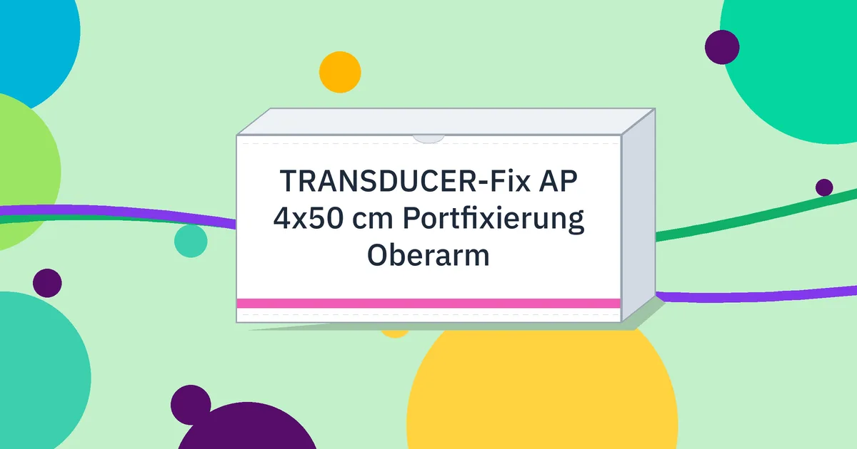 Symbolbild: Packung mit der Aufschrift TRANSDUCER-Fix AP 4x50 cm Portfixierung Oberarm (PZN 19374832) – Verfügbarkeit und Bezug in Apotheken in Frankfurt am Main