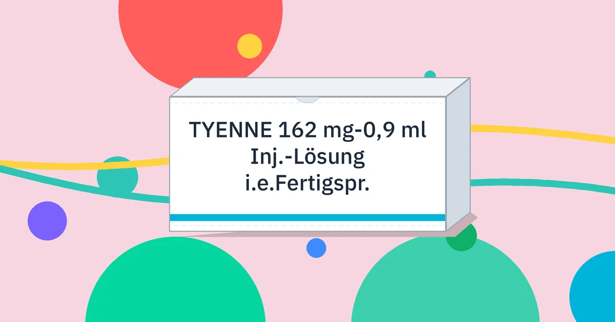 Symbolbild: Packung mit der Aufschrift TYENNE 162 mg-0,9 ml Inj.-Lösung i.e.Fertigspr. (PZN 19237762) – Verfügbarkeit und Bezug in Apotheken in Frankfurt am Main