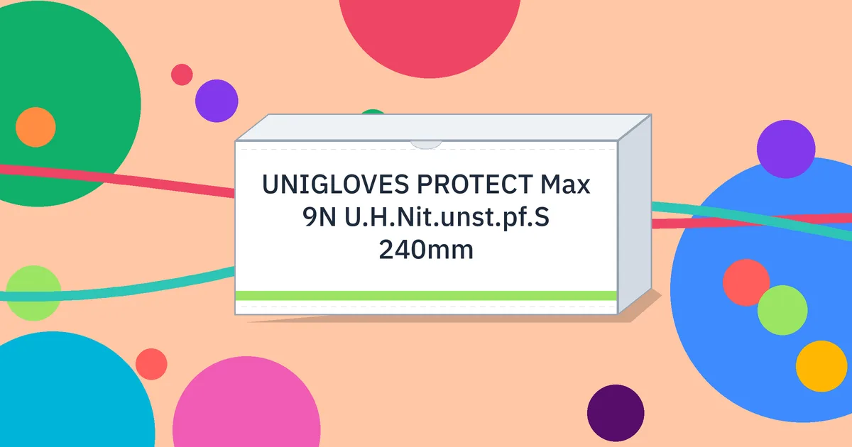 Symbolbild: Packung mit der Aufschrift UNIGLOVES PROTECT Max 9N U.H.Nit.unst.pf.S 240mm (PZN 20189117) – Verfügbarkeit und Bezug in Apotheken in Frankfurt am Main