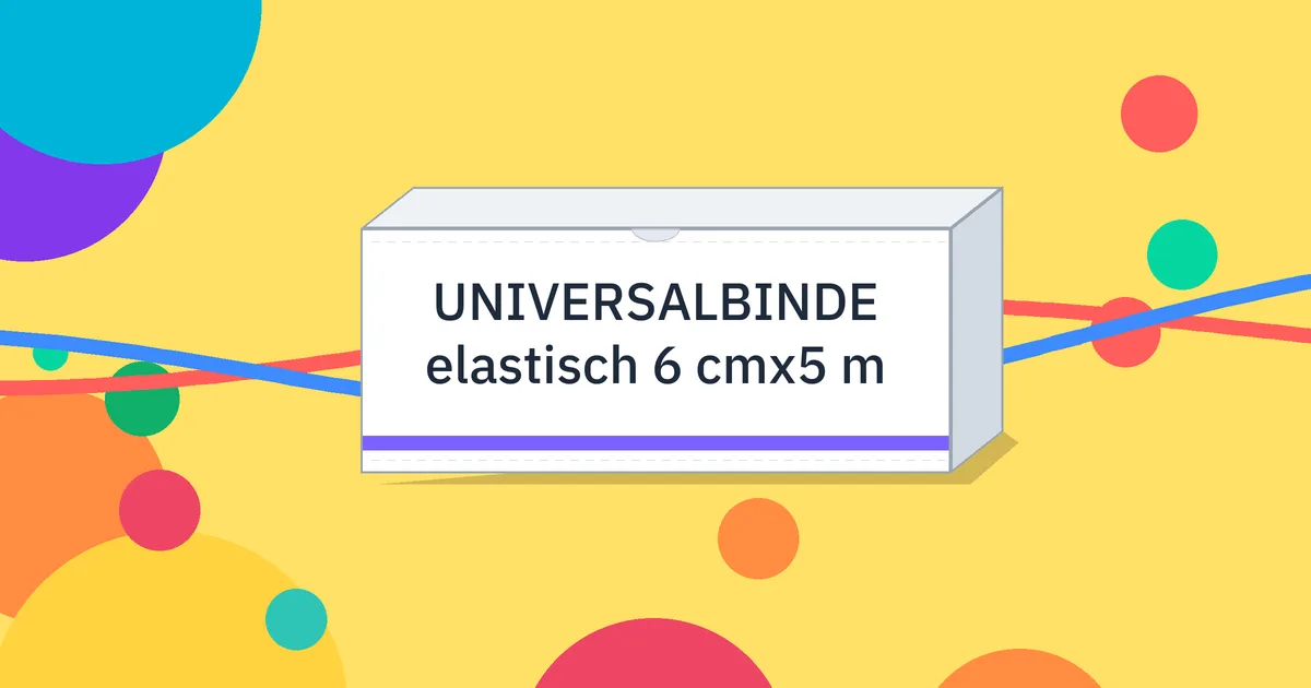 Symbolbild: Packung mit der Aufschrift UNIVERSALBINDE elastisch 6 cmx5 m (PZN 07200274) – Verfügbarkeit und Bezug in Apotheken in Frankfurt am Main