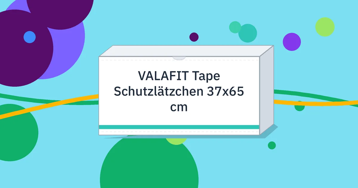 Symbolbild: Packung mit der Aufschrift VALAFIT Tape Schutzlätzchen 37x65 cm (PZN 17668274) – Verfügbarkeit und Bezug in Apotheken in Frankfurt am Main