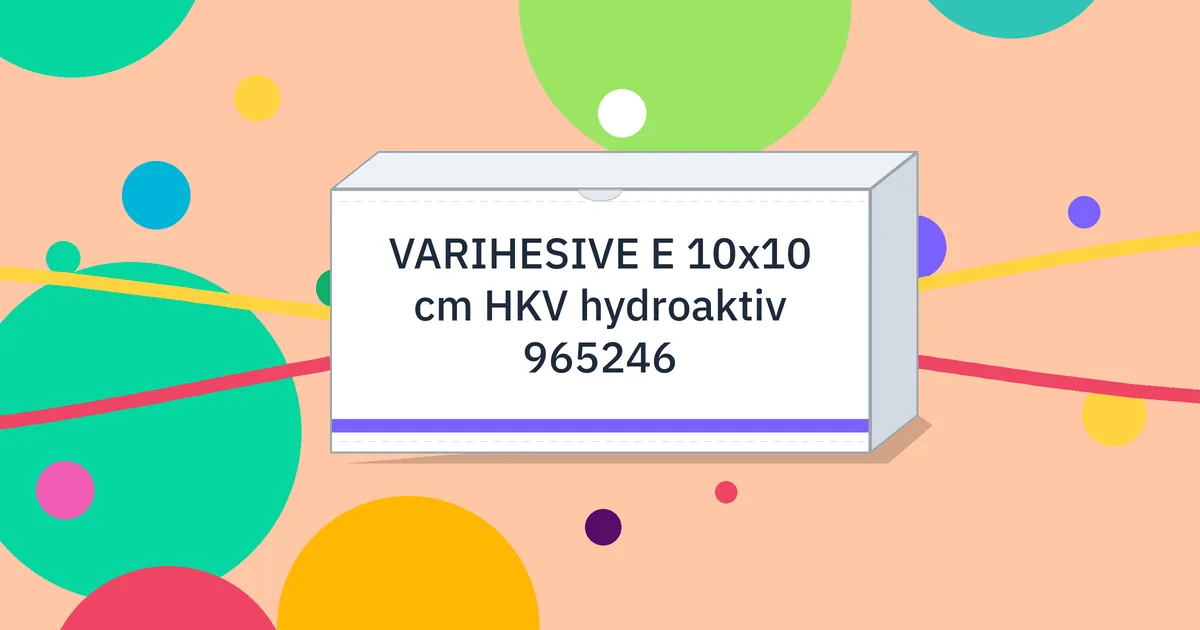 Symbolbild: Packung mit der Aufschrift VARIHESIVE E 10x10 cm HKV hydroaktiv 965246 (PZN 09178515) – Verfügbarkeit und Bezug in Apotheken in Frankfurt am Main