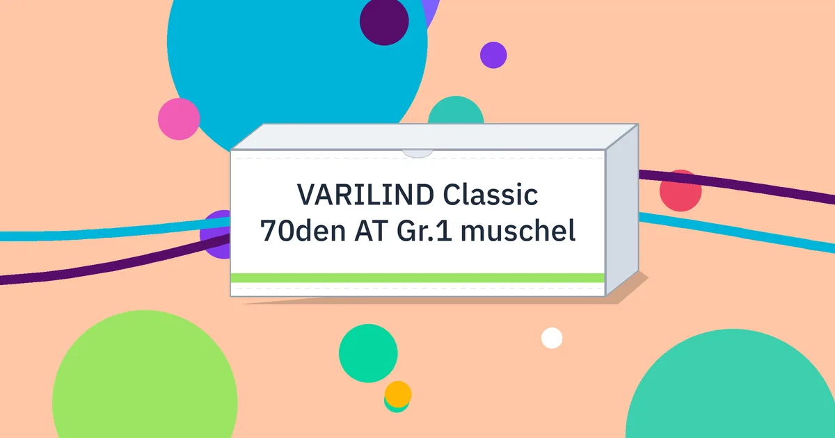 Symbolbild: Packung mit der Aufschrift VARILIND Classic 70den AT Gr.1 muschel (PZN 09521982) – Verfügbarkeit und Bezug in Apotheken in Frankfurt am Main