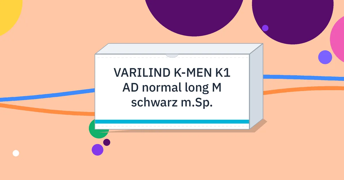 Symbolbild: Packung mit der Aufschrift VARILIND K-MEN K1 AD normal long M schwarz m.Sp. (PZN 20569162) – Verfügbarkeit und Bezug in Apotheken in Frankfurt am Main