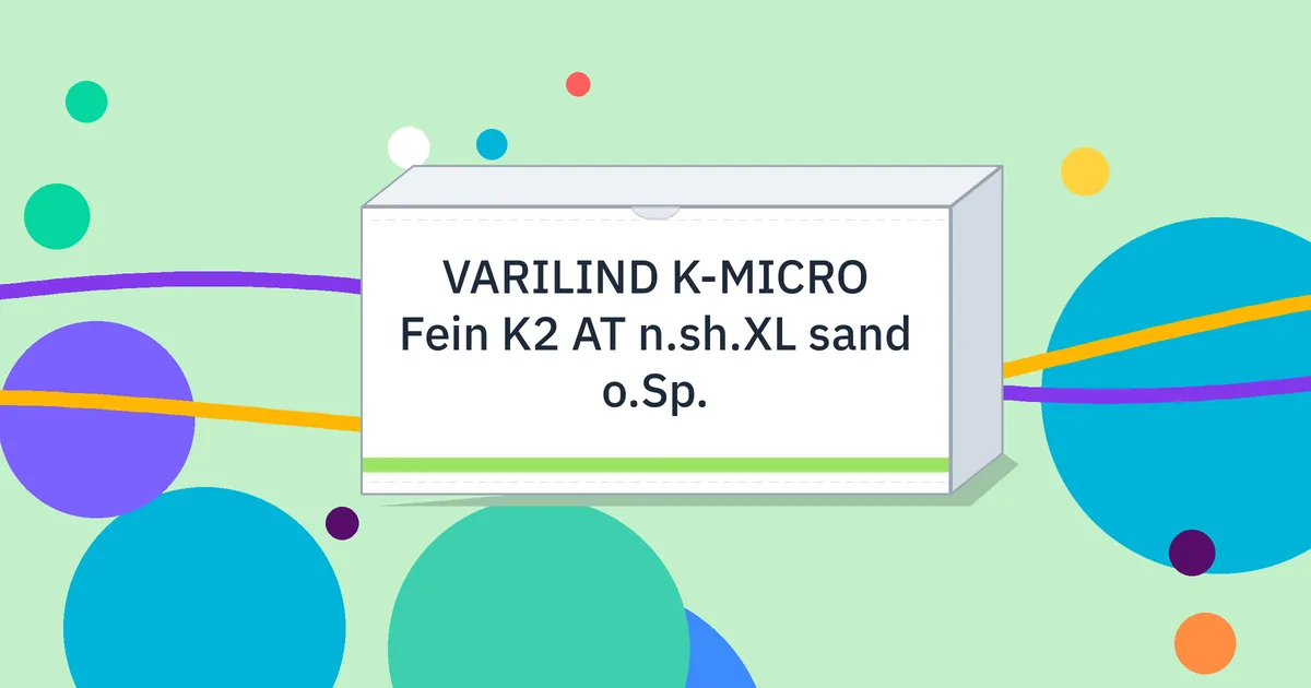 Symbolbild: Packung mit der Aufschrift VARILIND K-MICRO Fein K2 AT n.sh.XL sand o.Sp. (PZN 20553155) – Verfügbarkeit und Bezug in Apotheken in Frankfurt am Main
