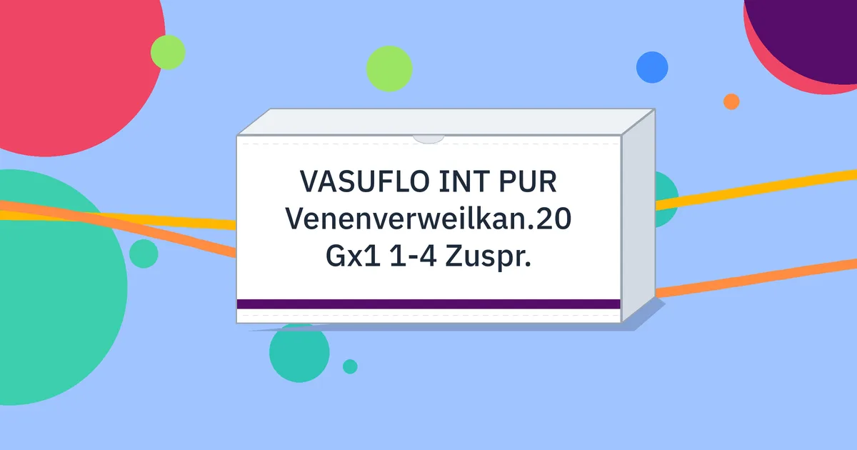 Symbolbild: Packung mit der Aufschrift VASUFLO INT PUR Venenverweilkan.20 Gx1 1-4 Zuspr. (PZN 18387229) – Verfügbarkeit und Bezug in Apotheken in Frankfurt am Main