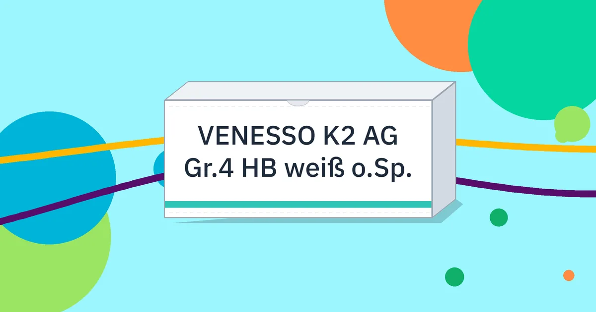 Symbolbild: Packung mit der Aufschrift VENESSO K2 AG Gr.4 HB weiß o.Sp. (PZN 03266081) – Verfügbarkeit und Bezug in Apotheken in Frankfurt am Main