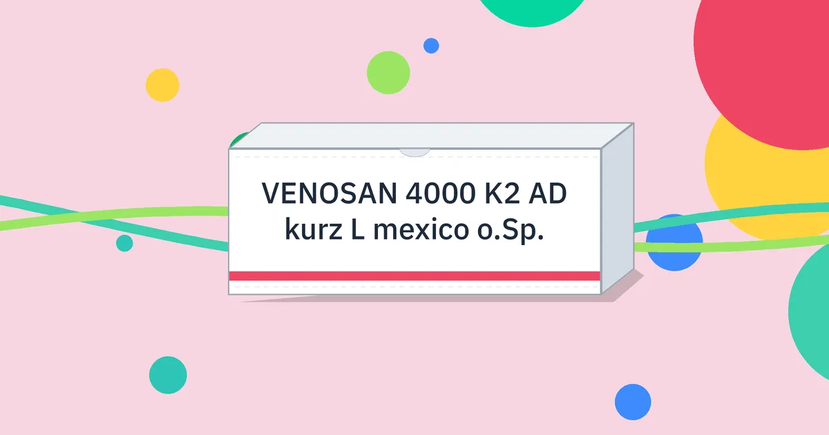Symbolbild: Packung mit der Aufschrift VENOSAN 4000 K2 AD kurz L mexico o.Sp. (PZN 14423862) – Verfügbarkeit und Bezug in Apotheken in Frankfurt am Main