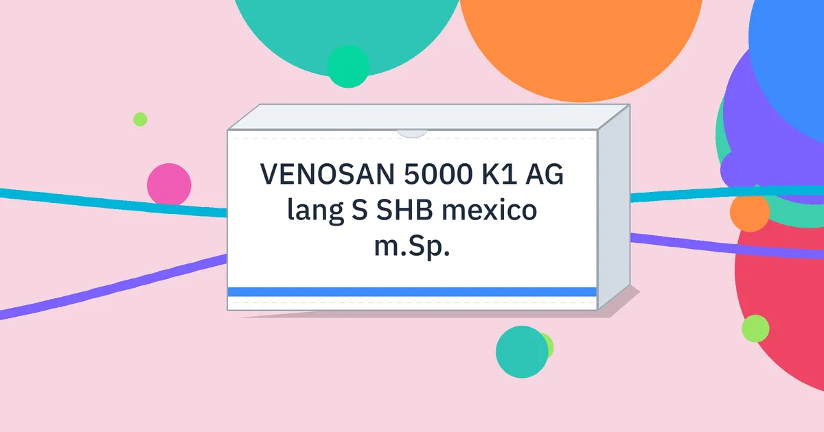 Symbolbild: Packung mit der Aufschrift VENOSAN 5000 K1 AG lang S SHB mexico m.Sp. (PZN 14429652) – Verfügbarkeit und Bezug in Apotheken in Frankfurt am Main