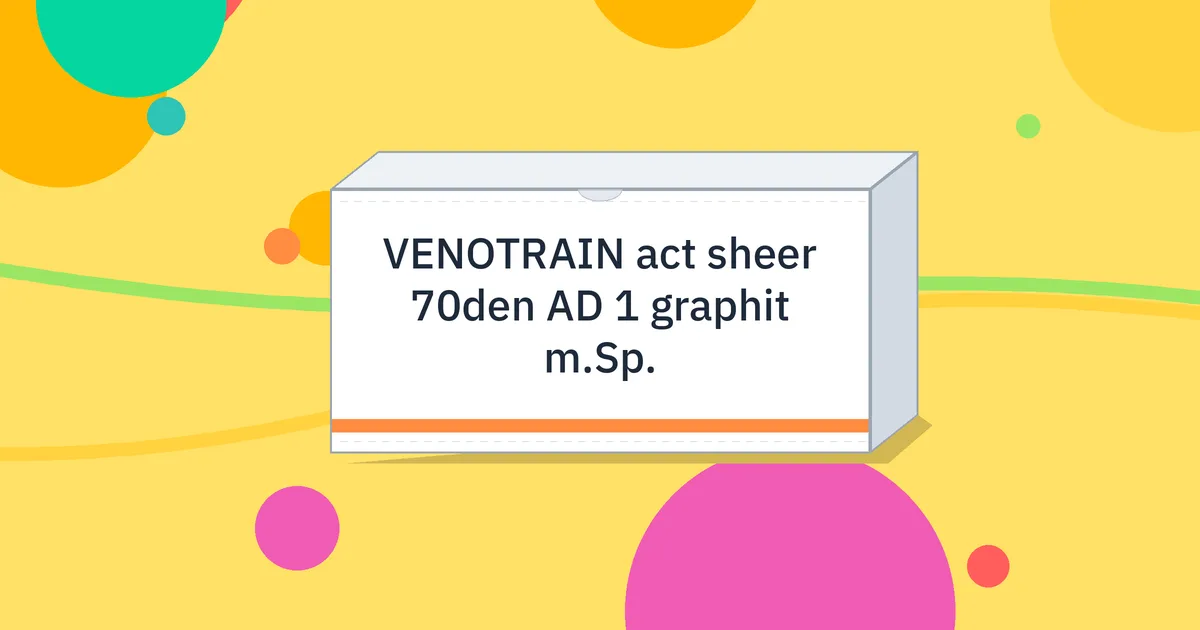 Symbolbild: Packung mit der Aufschrift VENOTRAIN act sheer 70den AD 1 graphit m.Sp. (PZN 16208783) – Verfügbarkeit und Bezug in Apotheken in Frankfurt am Main