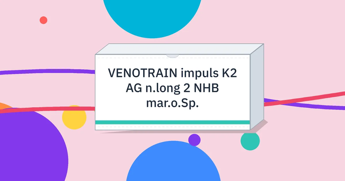 Symbolbild: Packung mit der Aufschrift VENOTRAIN impuls K2 AG n.long 2 NHB mar.o.Sp. (PZN 15214391) – Verfügbarkeit und Bezug in Apotheken in Frankfurt am Main