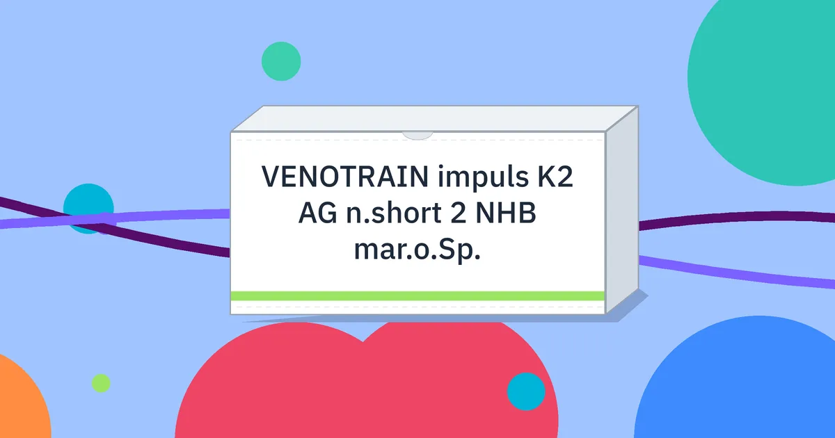 Symbolbild: Packung mit der Aufschrift VENOTRAIN impuls K2 AG n.short 2 NHB mar.o.Sp. (PZN 15214304) – Verfügbarkeit und Bezug in Apotheken in Frankfurt am Main