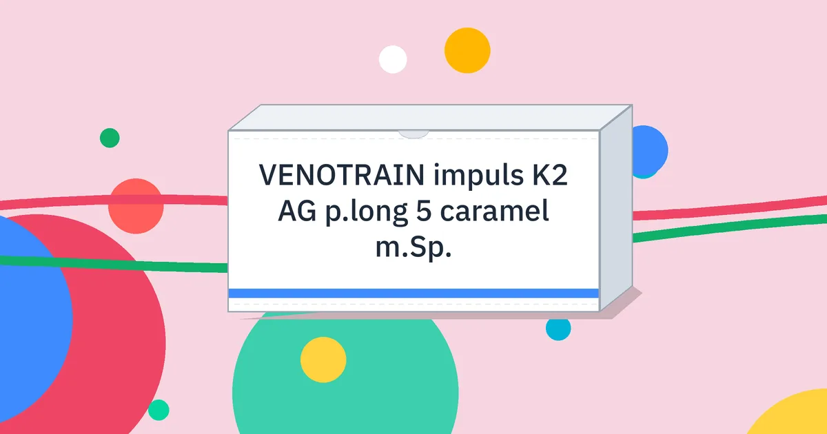 Symbolbild: Packung mit der Aufschrift VENOTRAIN impuls K2 AG p.long 5 caramel m.Sp. (PZN 00493675) – Verfügbarkeit und Bezug in Apotheken in Frankfurt am Main