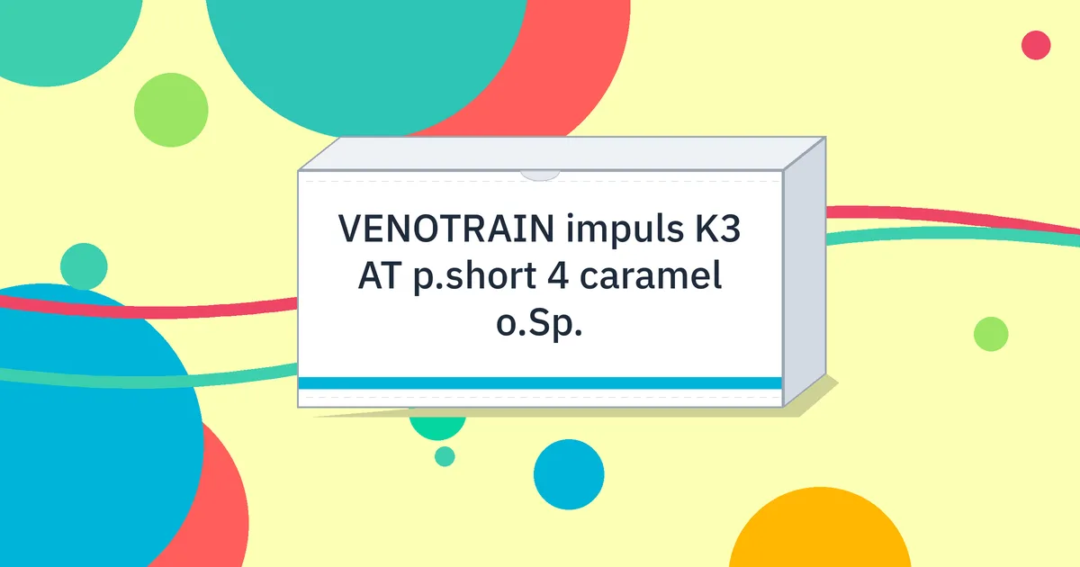 Symbolbild: Packung mit der Aufschrift VENOTRAIN impuls K3 AT p.short 4 caramel o.Sp. (PZN 19355349) – Verfügbarkeit und Bezug in Apotheken in Frankfurt am Main