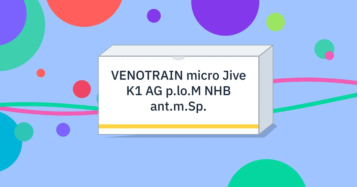 Symbolbild: Packung mit der Aufschrift VENOTRAIN micro Jive K1 AG p.lo.M NHB ant.m.Sp. (PZN 17766597) – Verfügbarkeit und Bezug in Apotheken in Frankfurt am Main