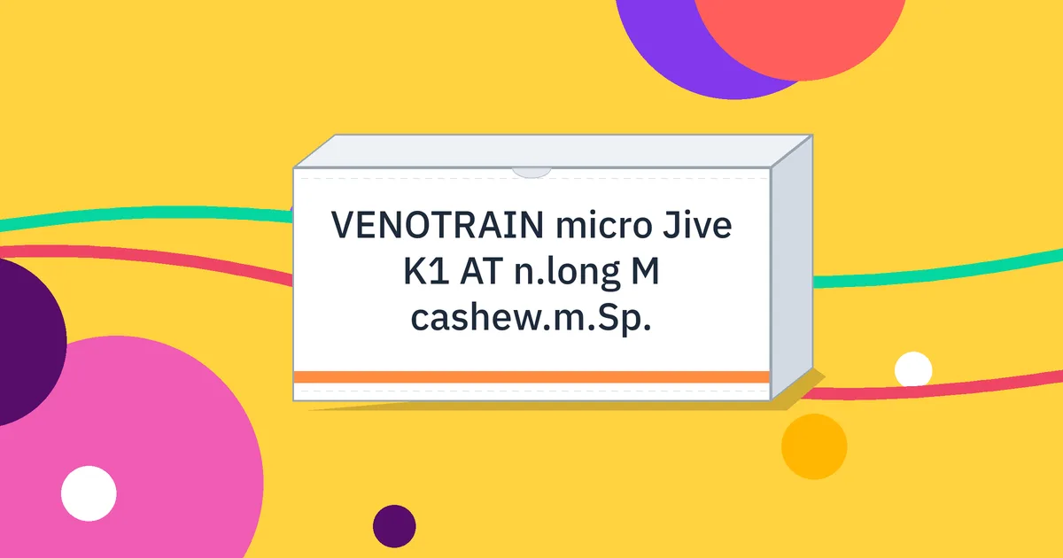 Symbolbild: Packung mit der Aufschrift VENOTRAIN micro Jive K1 AT n.long M cashew.m.Sp. (PZN 20765928) – Verfügbarkeit und Bezug in Apotheken in Frankfurt am Main
